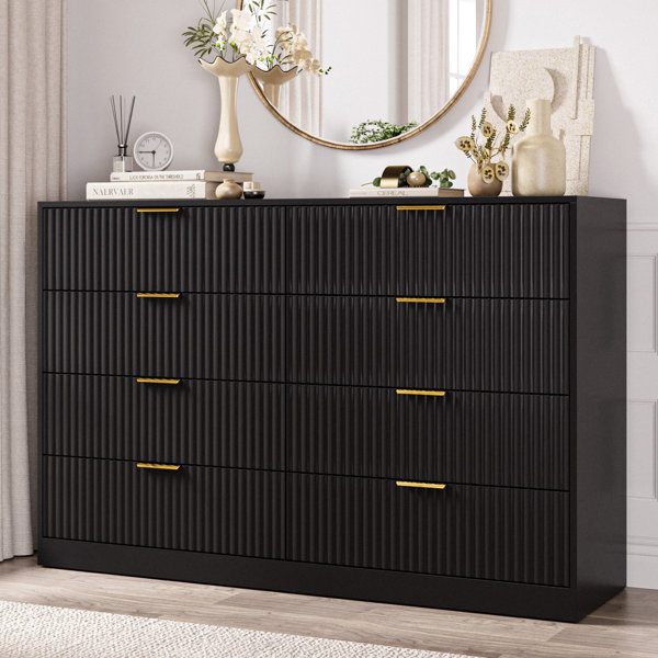 Ebern Designs Fluted Dresser For Bedroom With 8 Drawers, 55" Wide Modern Chest Of Drawers With ...